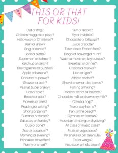 50 Awesome This Or That Questions For Kids
