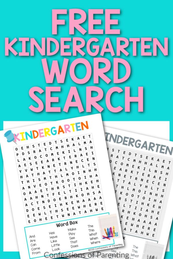 Free Kindergarten Word Search Printable