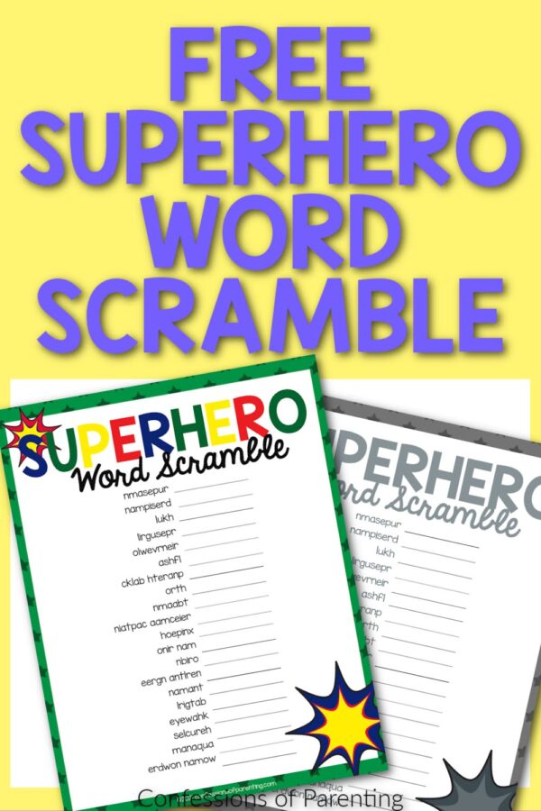 Free Superhero Word Scramble Printable