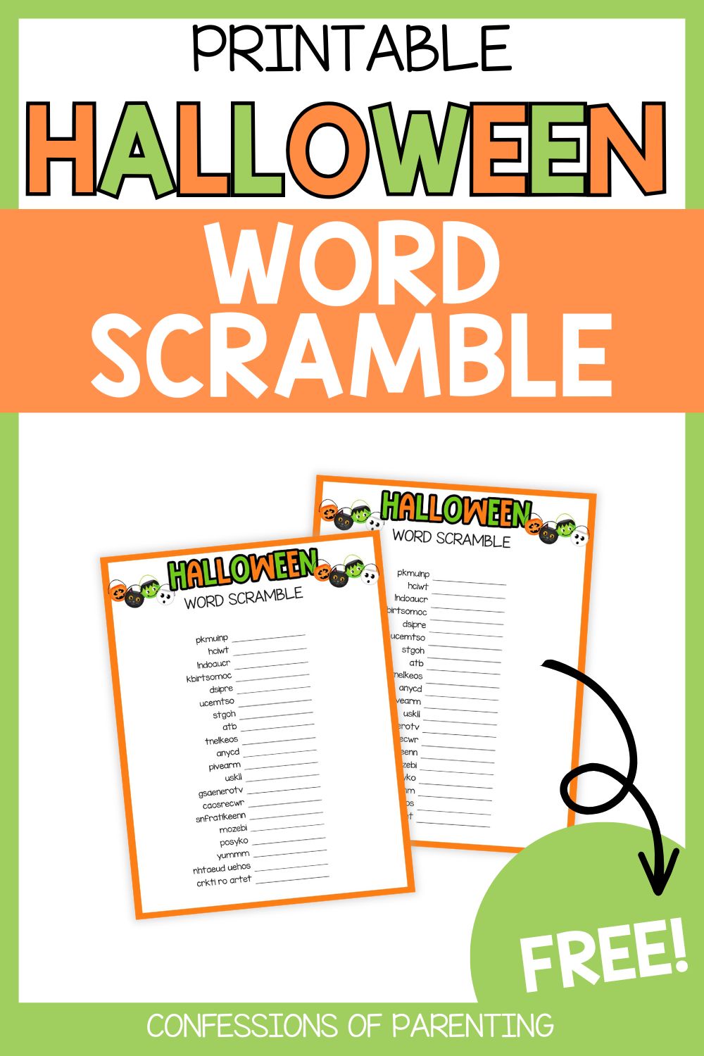 Free Halloween Word Scramble Printable