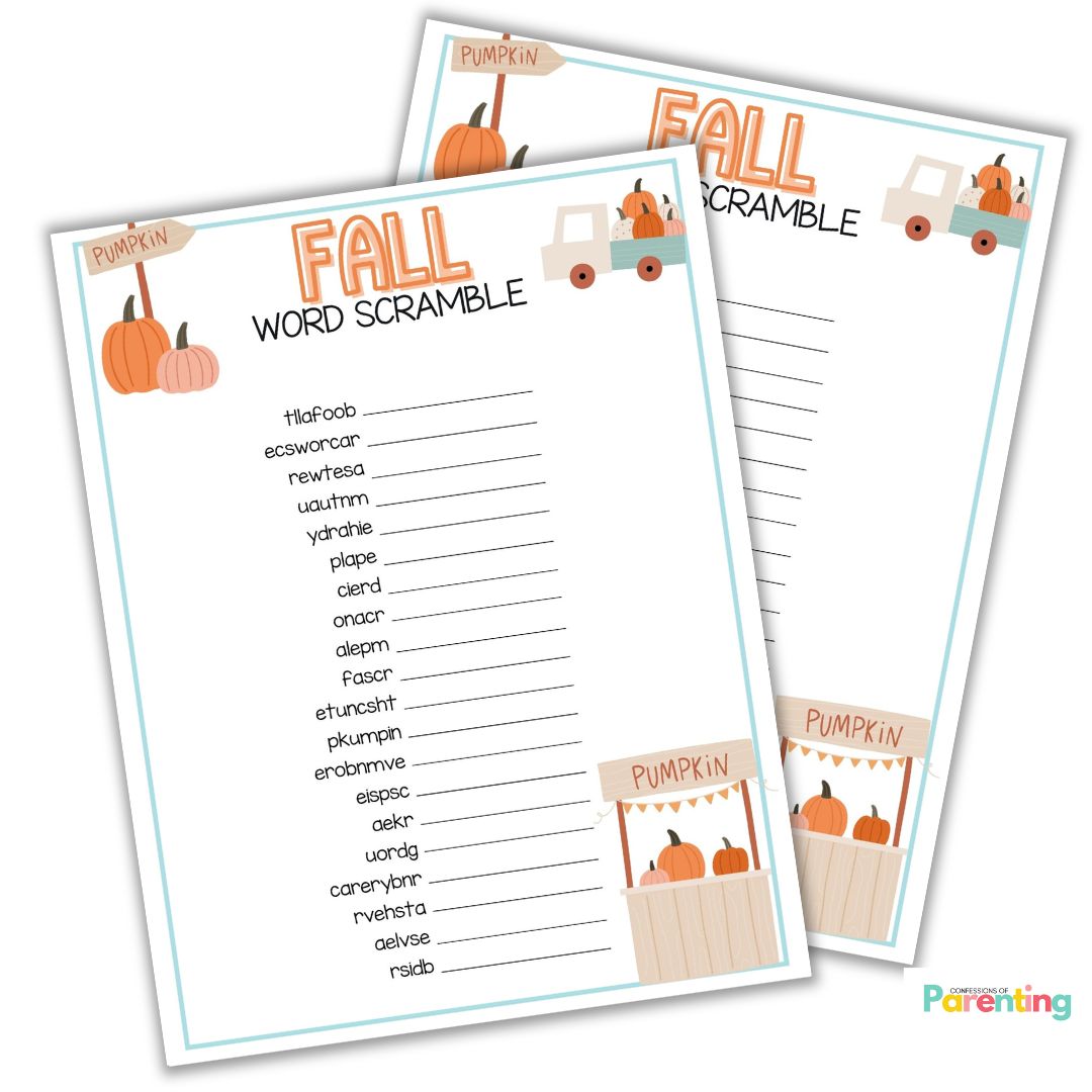 Fall Word Scramble (Free Printable!)