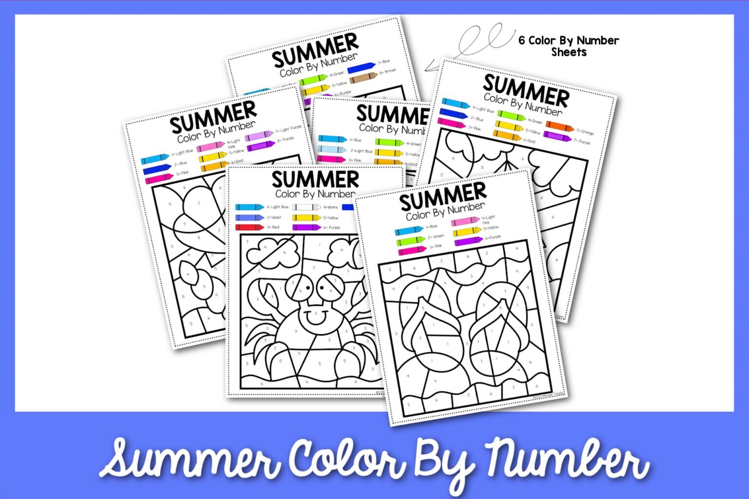 6 Fun Summer Color By Number Pages