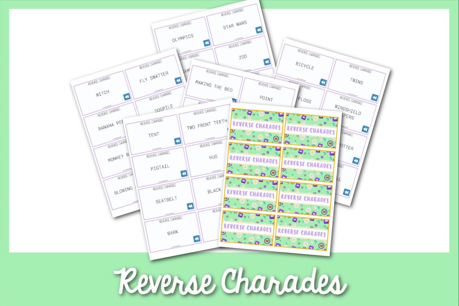Reverse Charades Game with 50 Printable Ideas