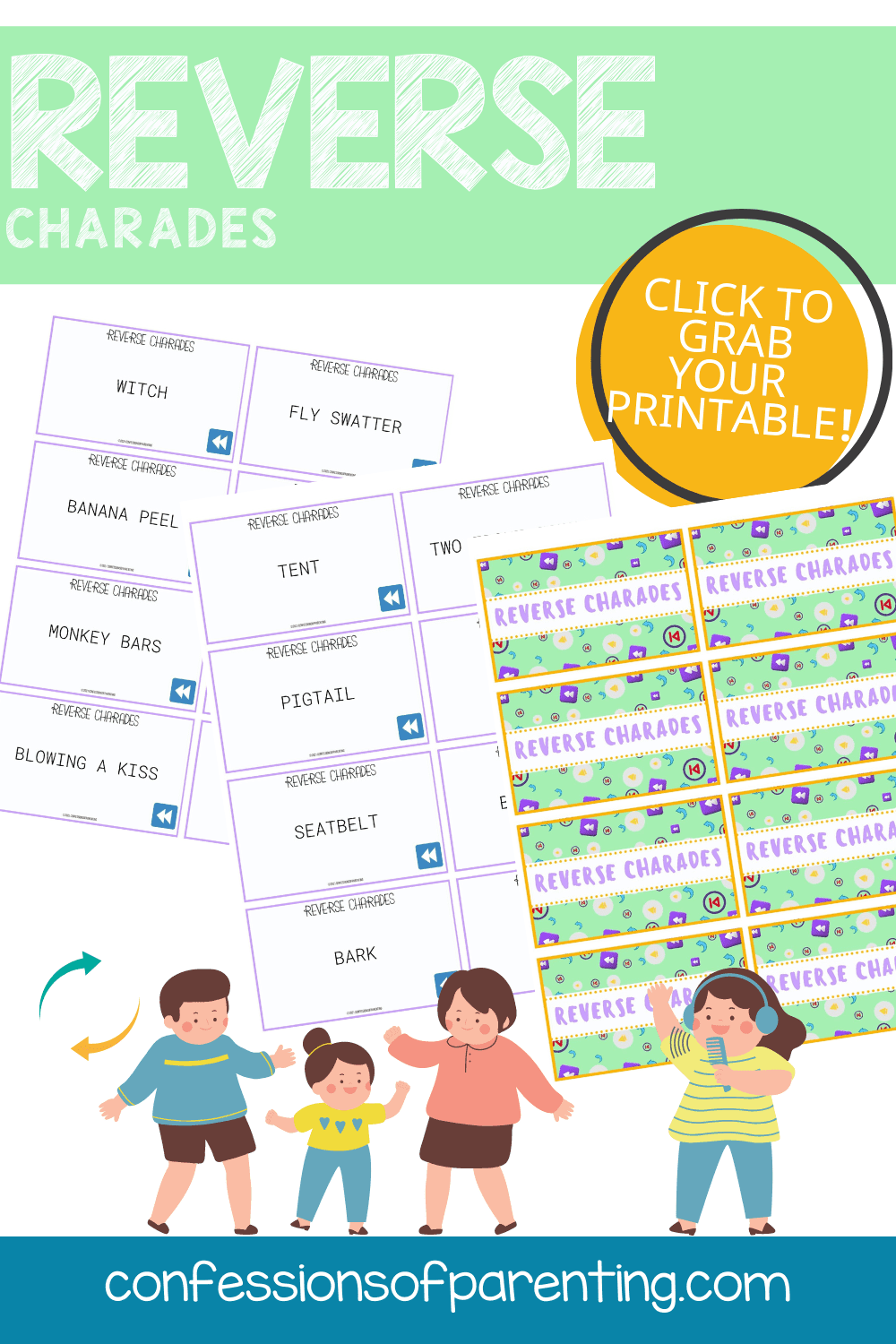 Reverse Charades Game with 50 Printable Ideas