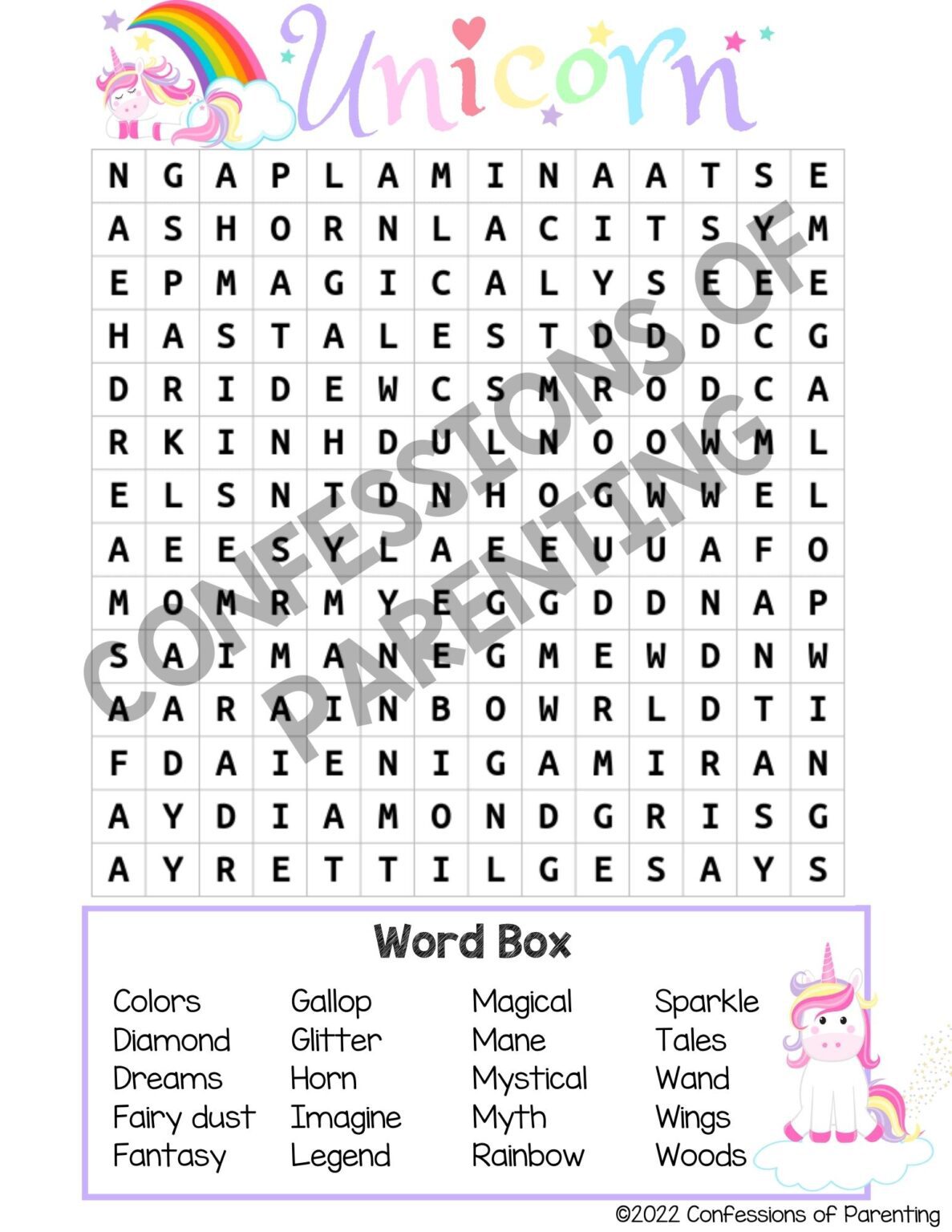 Printable Unicorn Word Search [Perfect for Kids]