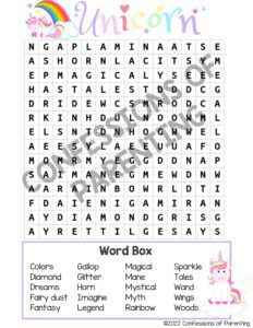 Printable Unicorn Word Search [Perfect for Kids]