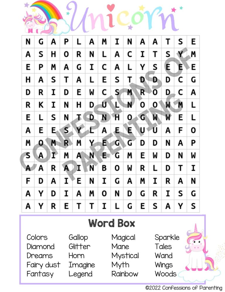 Printable Unicorn Word Search [Perfect for Kids]
