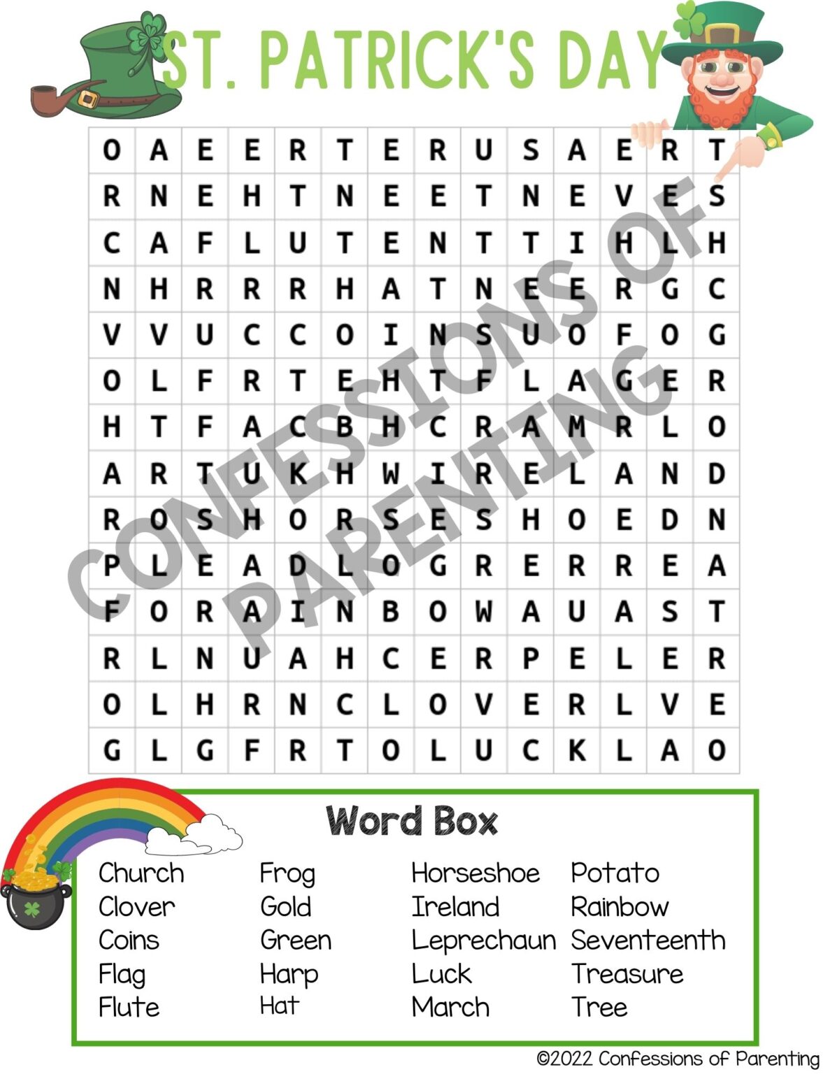 Fun and Easy St. Patricks Day Word Search
