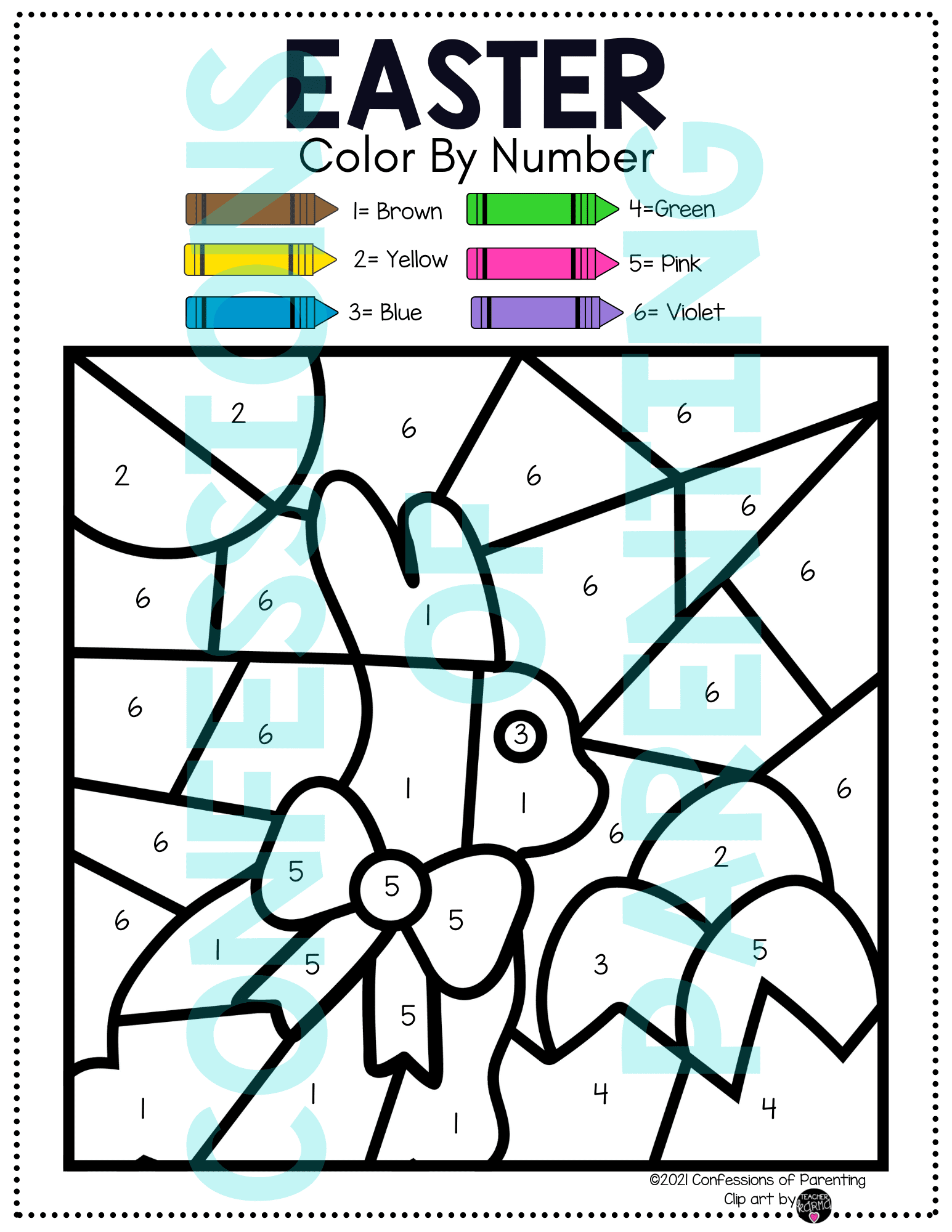 9 Easter Color By Number Sheets