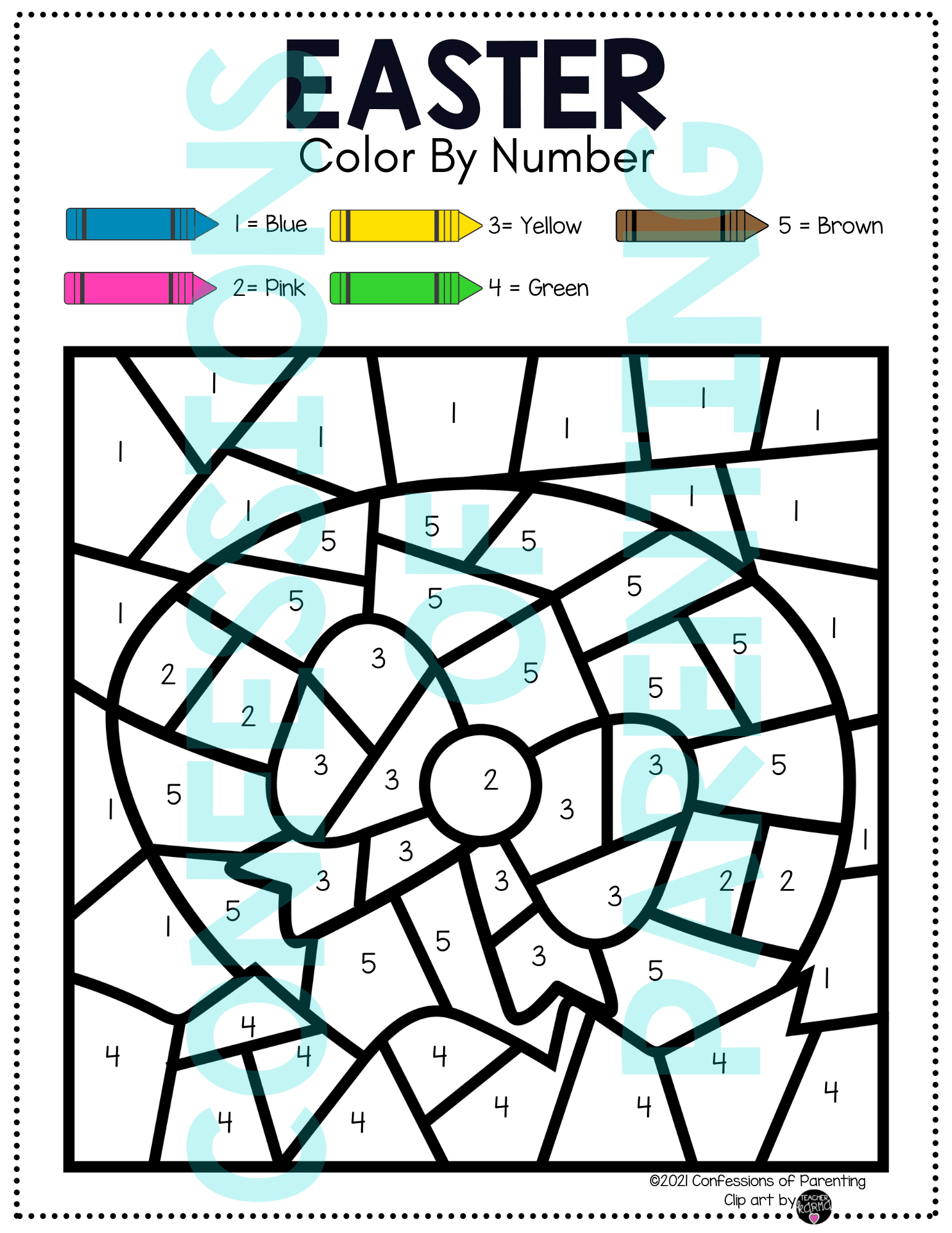 9 Easter Color By Number Sheets
