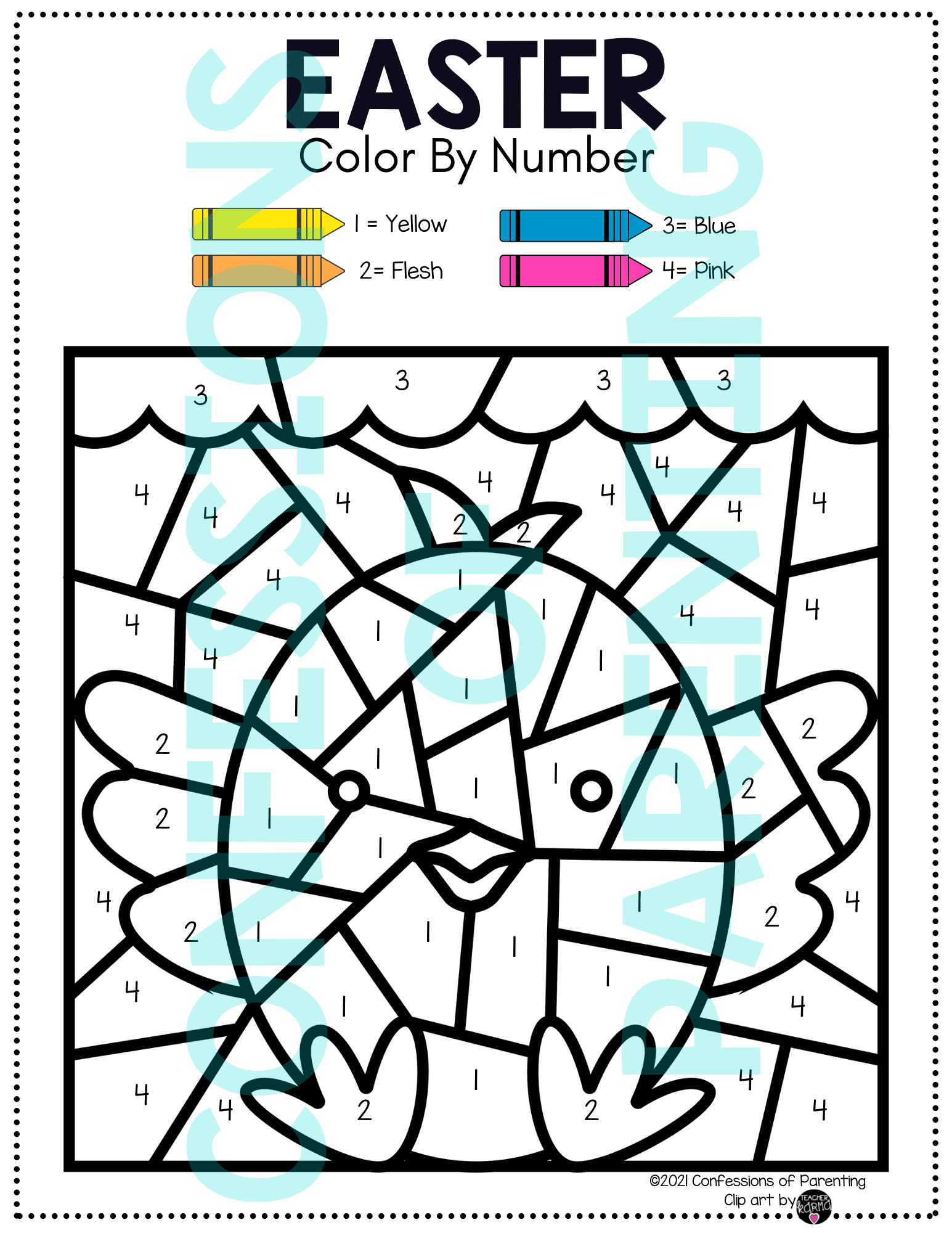 9 Easter Color By Number Sheets
