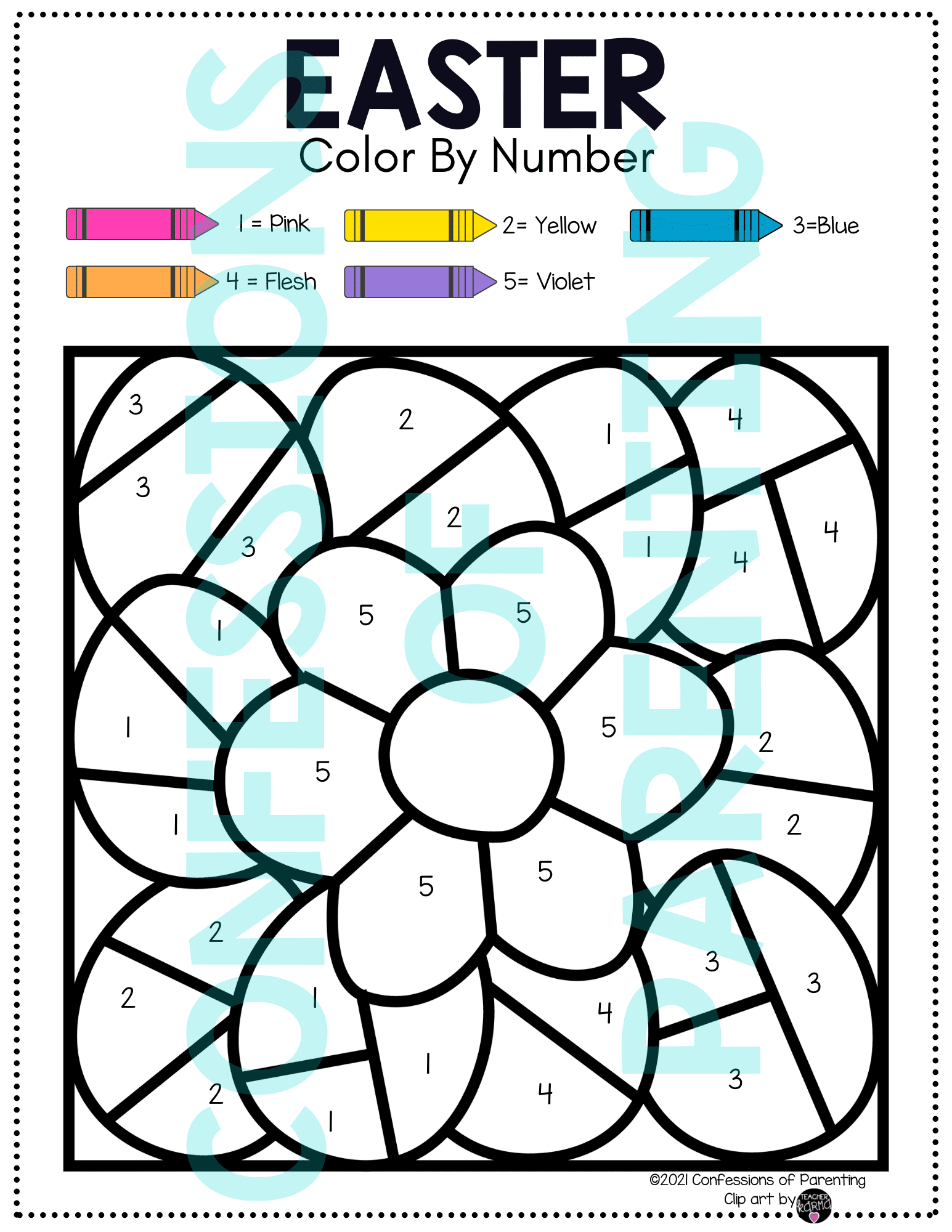 9 Easter Color By Number Sheets