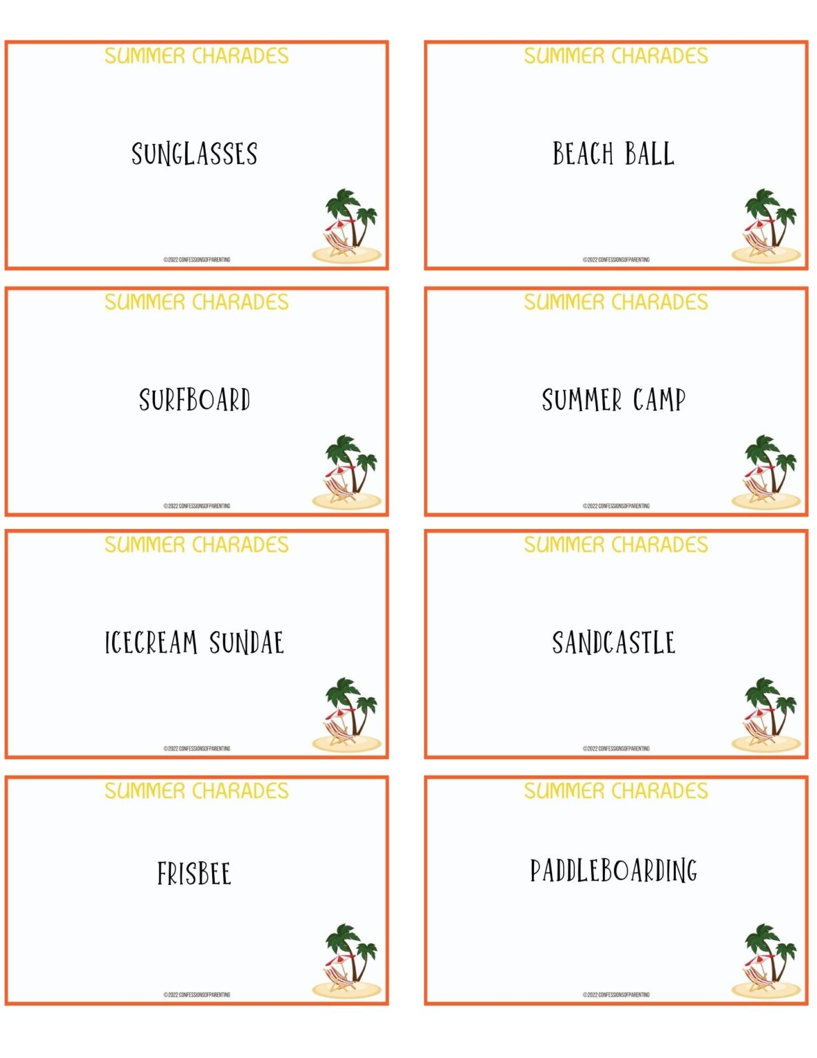 The Best Summer Charades Ideas with Printable Cards