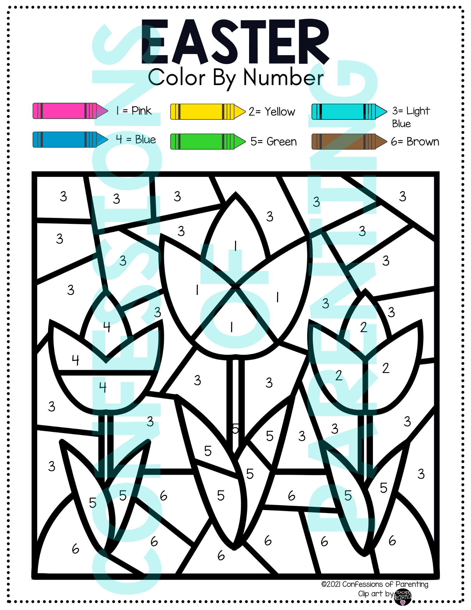 9 Easter Color By Number Sheets