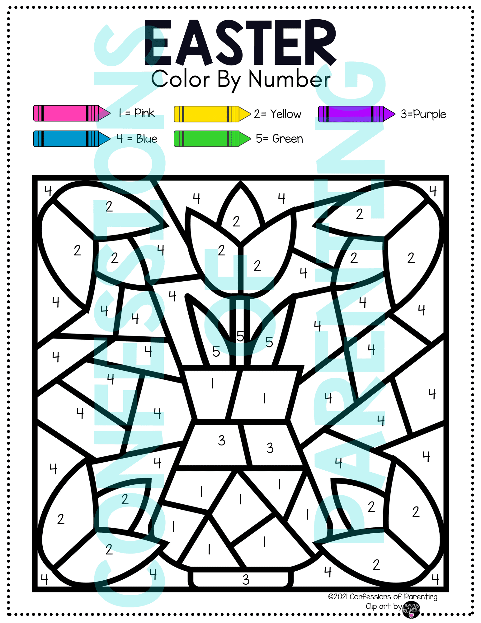 9 Easter Color By Number Sheets