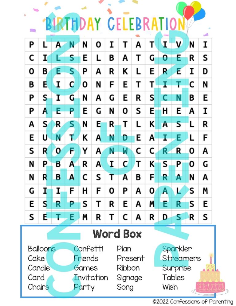 Free Birthday Celebration Word Search