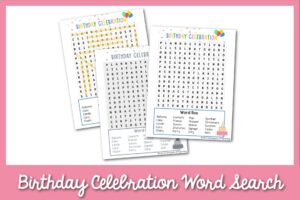 Free Birthday Celebration Word Search