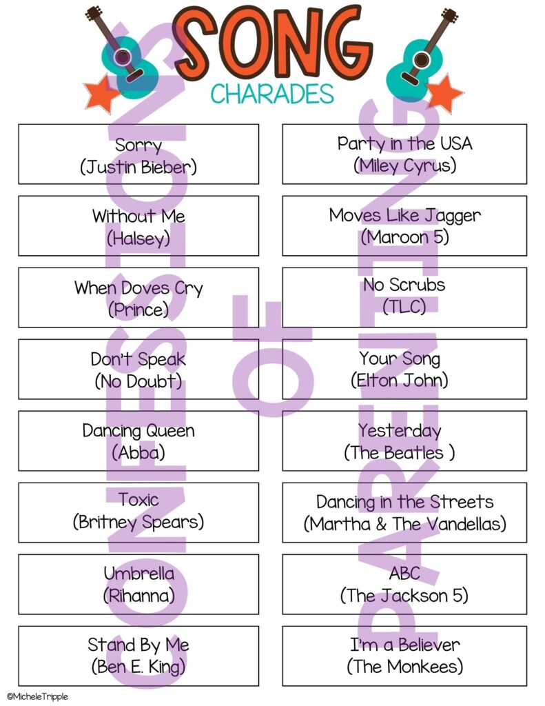 Pictionary Words Songs