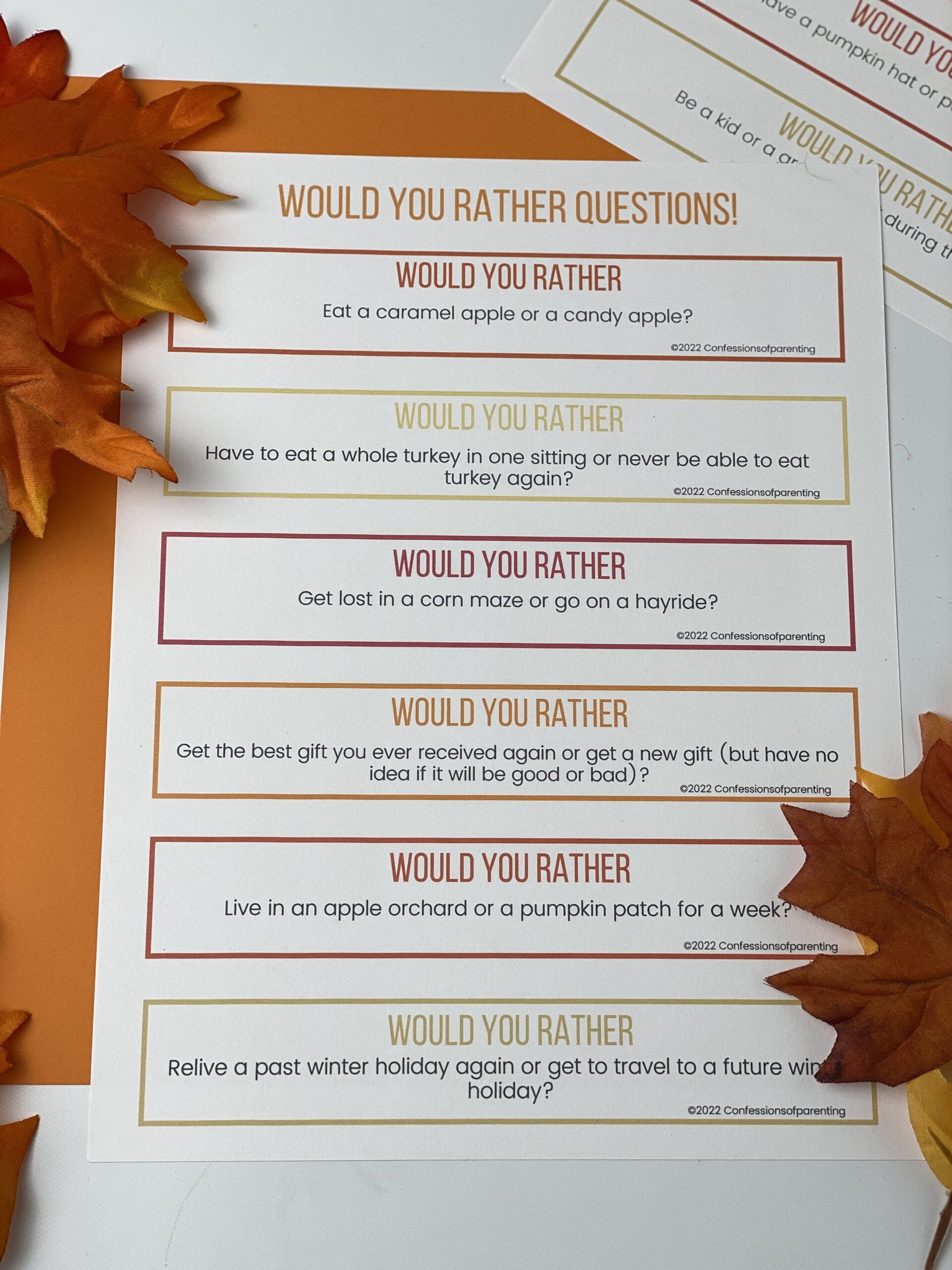 100 Fun Fall Would You Rather Questions - Confessions of Parenting- Fun ...