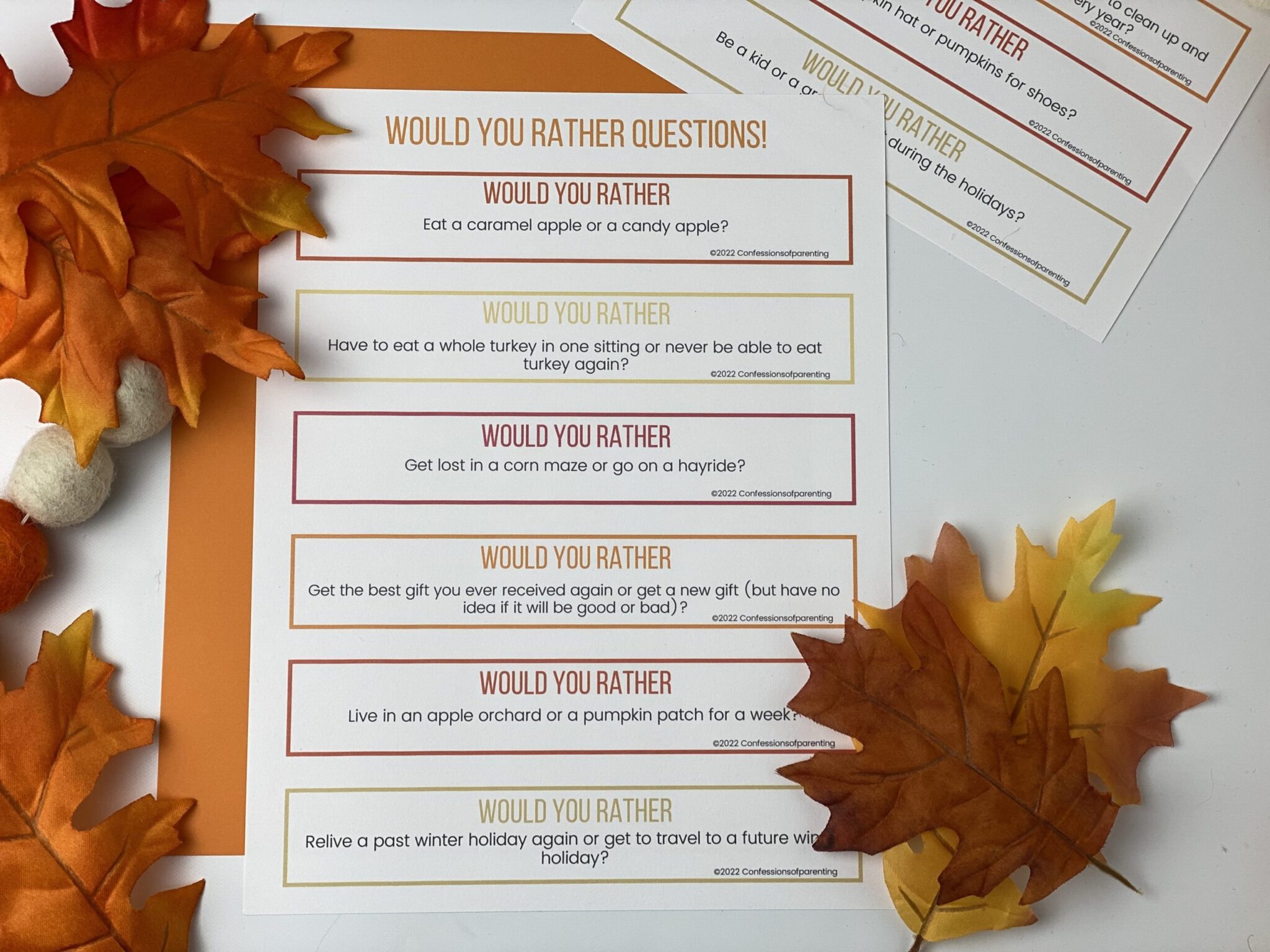 100 Fun Fall Would You Rather Questions - Confessions of Parenting- Fun ...