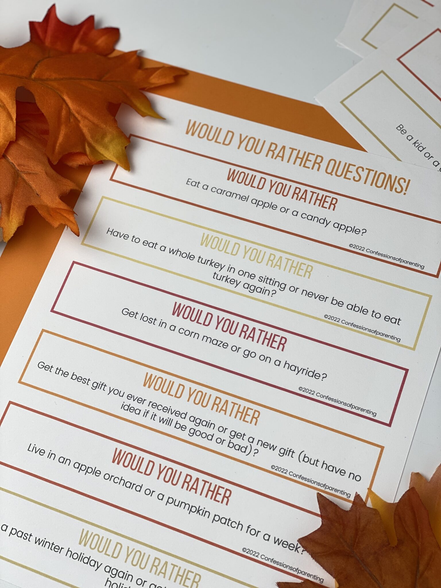 100 Fun Fall Would You Rather Questions - Confessions of Parenting- Fun ...