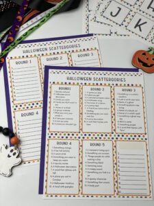 Spooky Halloween Scattergories Printable