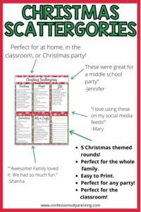 Christmas Scattergories Free Printable