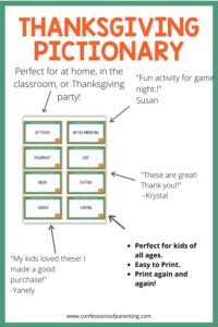 Thanksgiving Pictionary Printable
