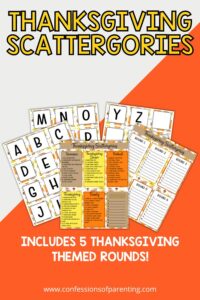 Free Thanksgiving Scattergories Printable