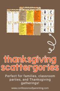 Free Thanksgiving Scattergories Printable