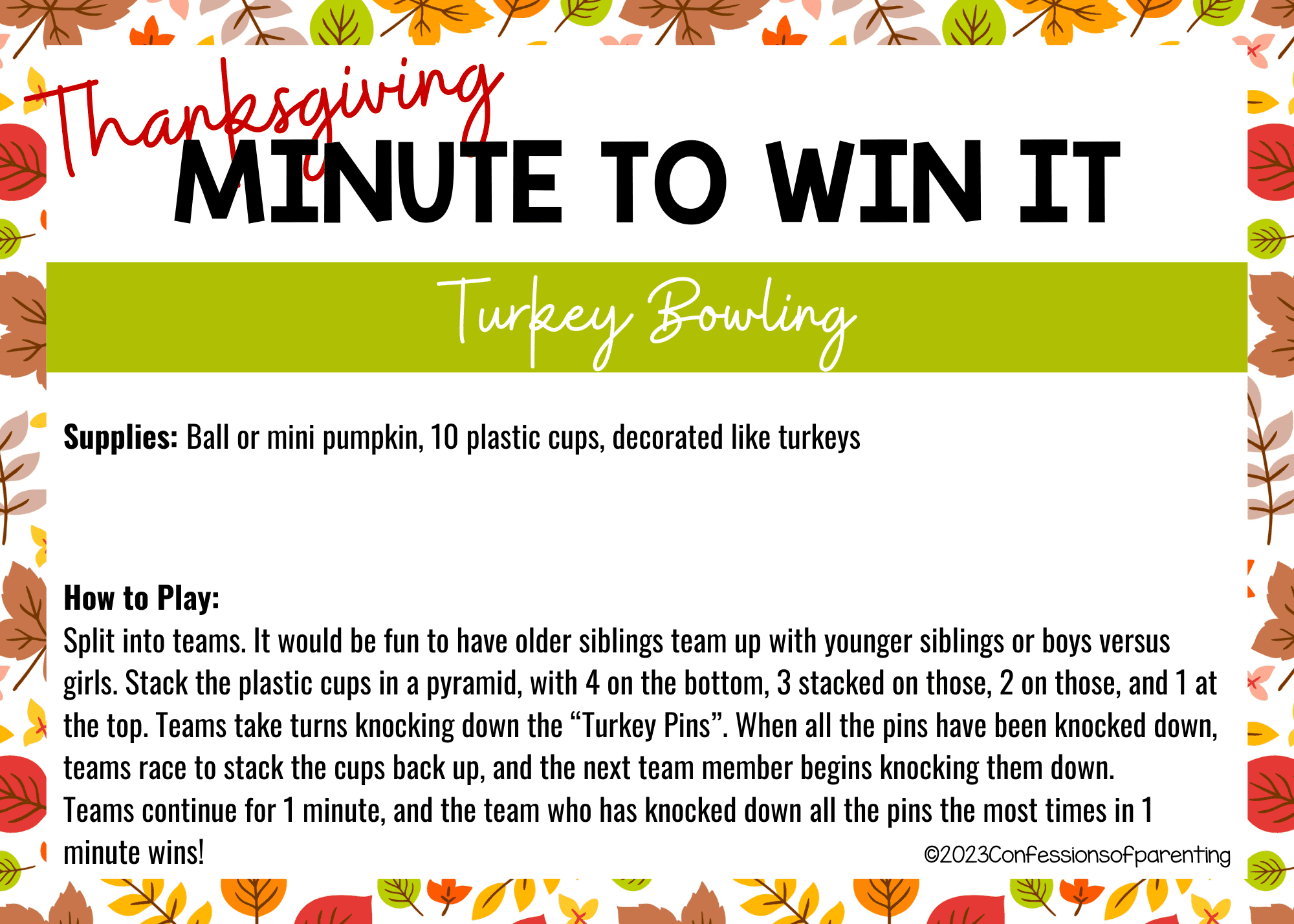 24 Festive Thanksgiving Minute to Win It Games