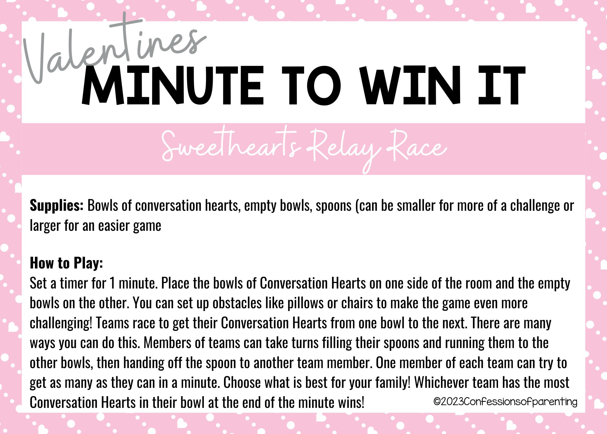 22 Valentine's Day Minute to Win It Games [Printable Cards]