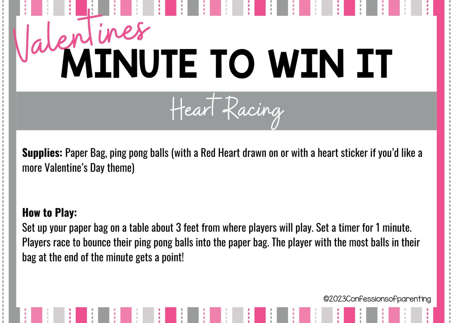 22 Valentine's Day Minute to Win It Games [Printable Cards]