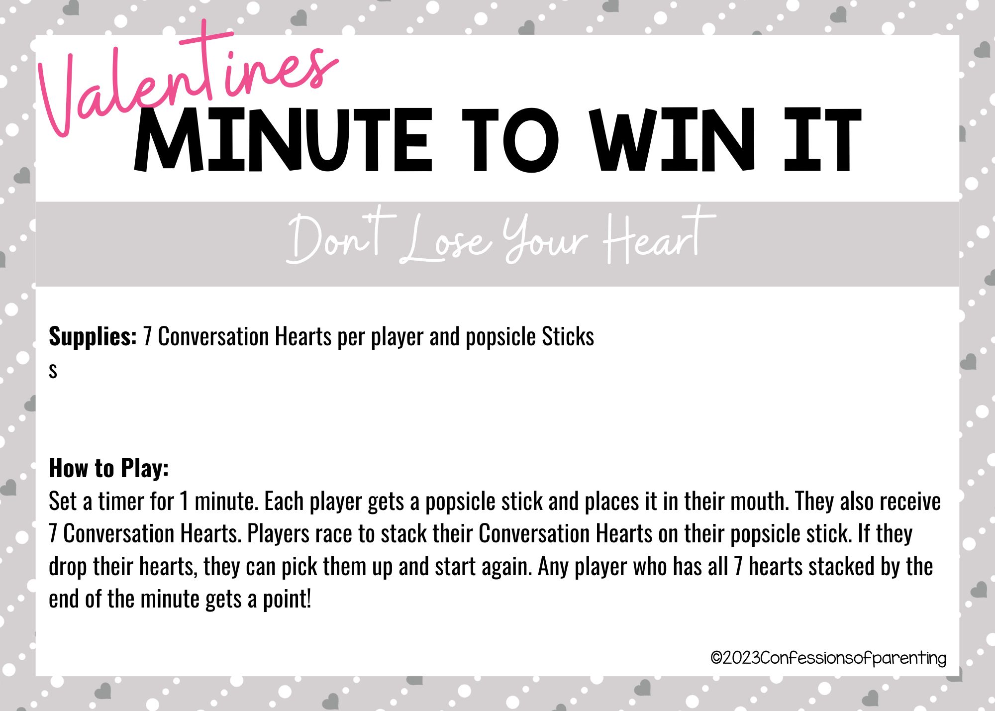 22 Valentine's Day Minute to Win It Games [Printable Cards]