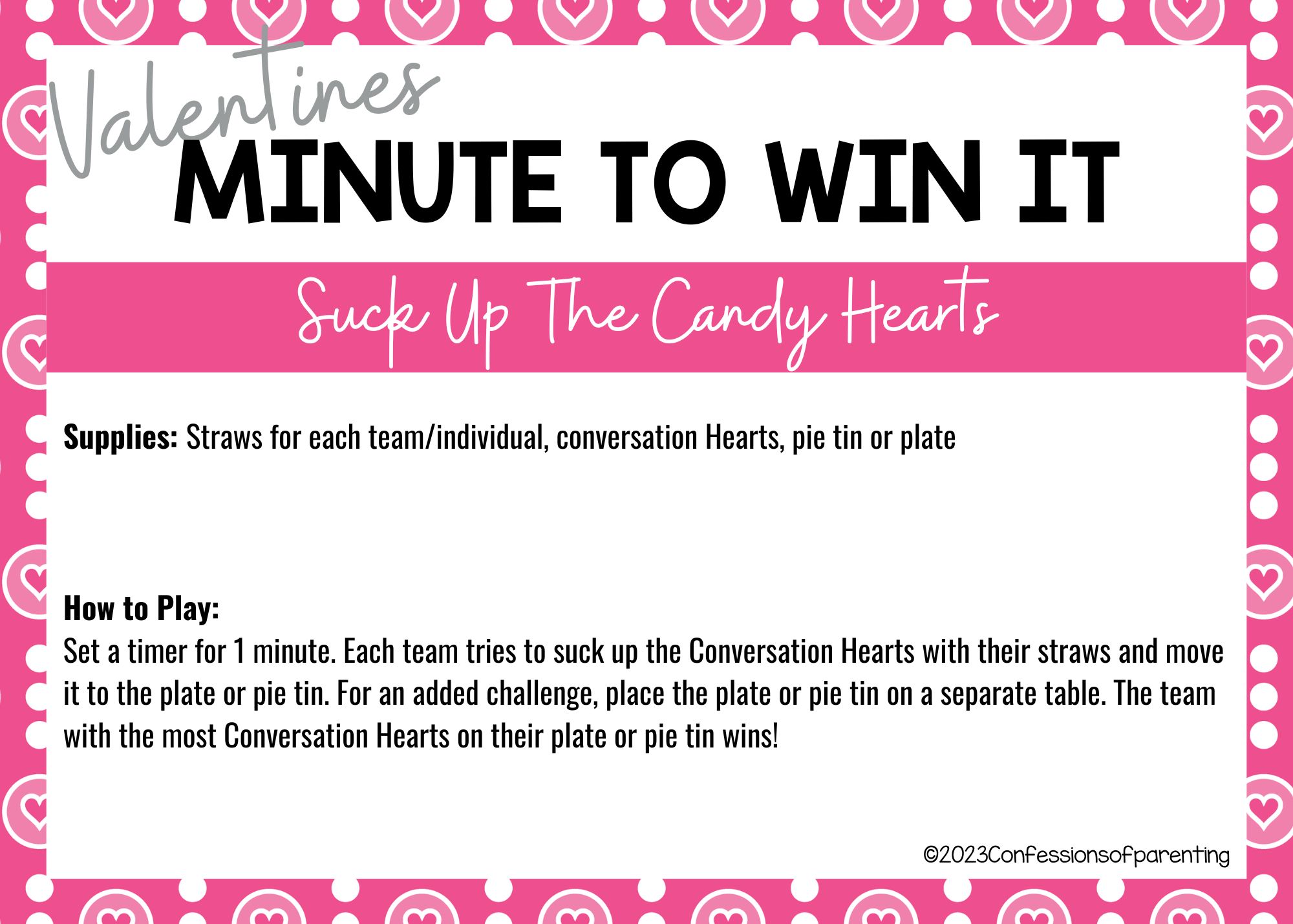 22 Valentine's Day Minute to Win It Games [Printable Cards]