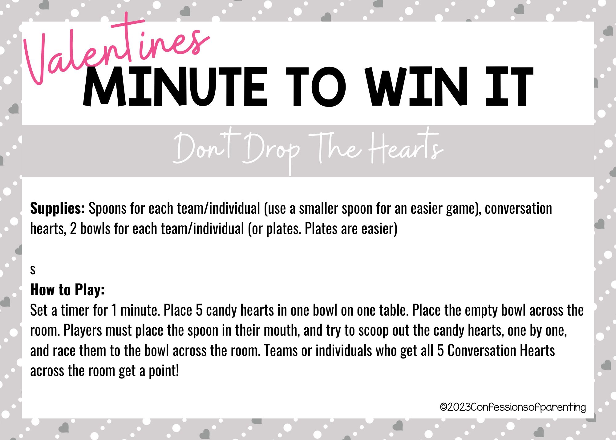 22 Valentine's Day Minute to Win It Games [Printable Cards]