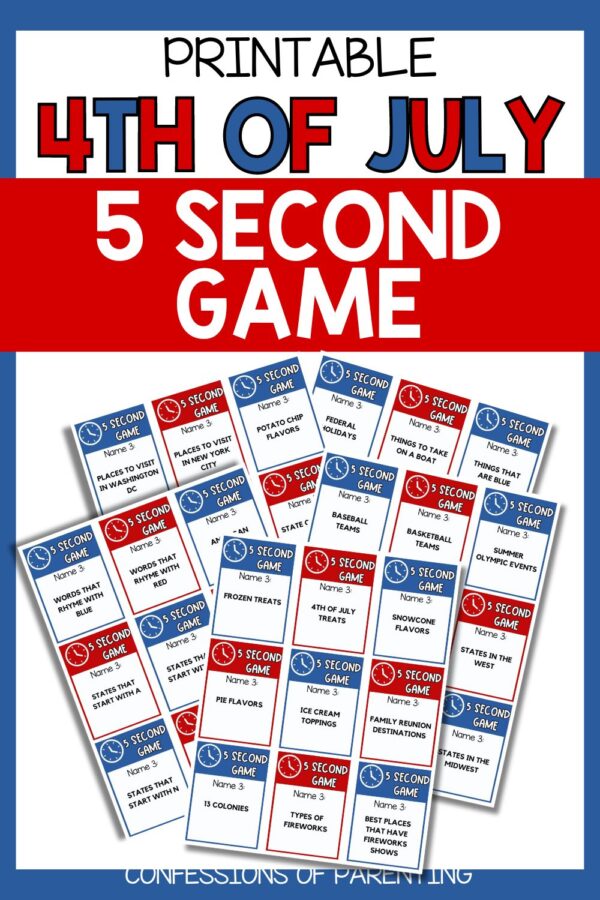Fun 4th of July 5 Second Game [Free Printable Cards]