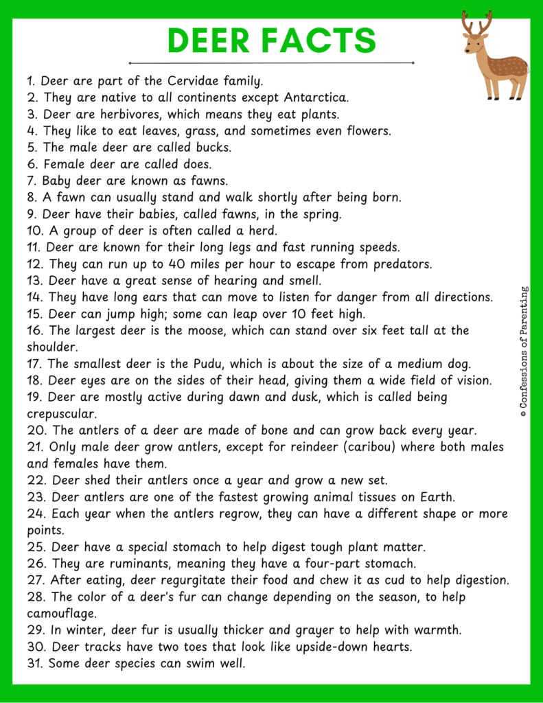100 Great Deer Facts + Trivia Questions [Free Printable]