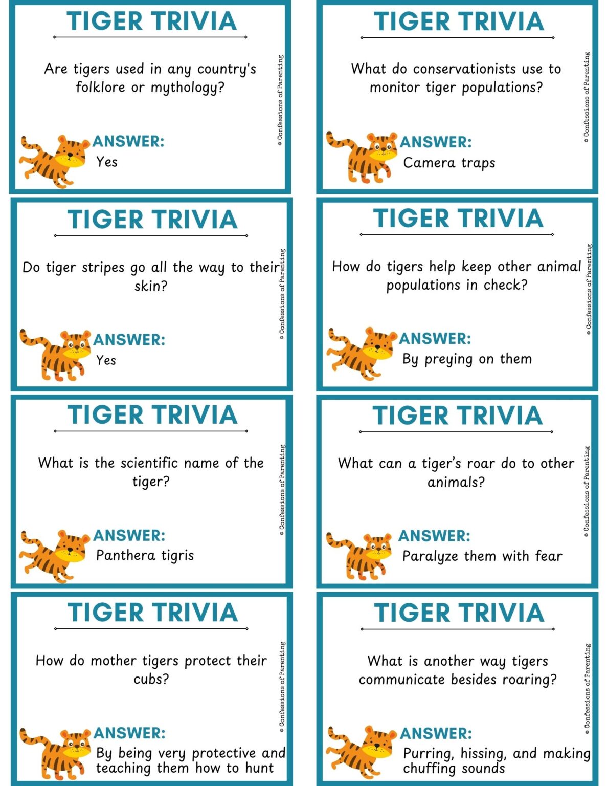 100 Great Tiger Facts + Trivia Questions [Free Printable]
