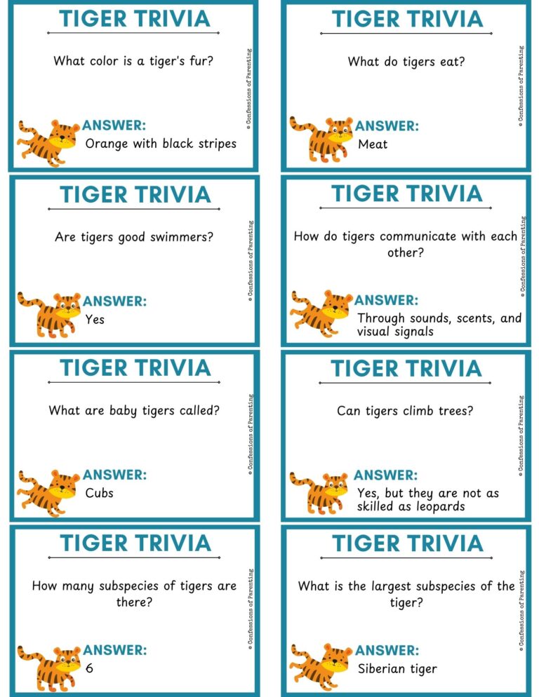 100 Great Tiger Facts + Trivia Questions [Free Printable]