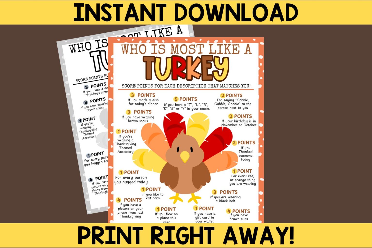 Who is Most Like A Turkey Game [Free Printable]