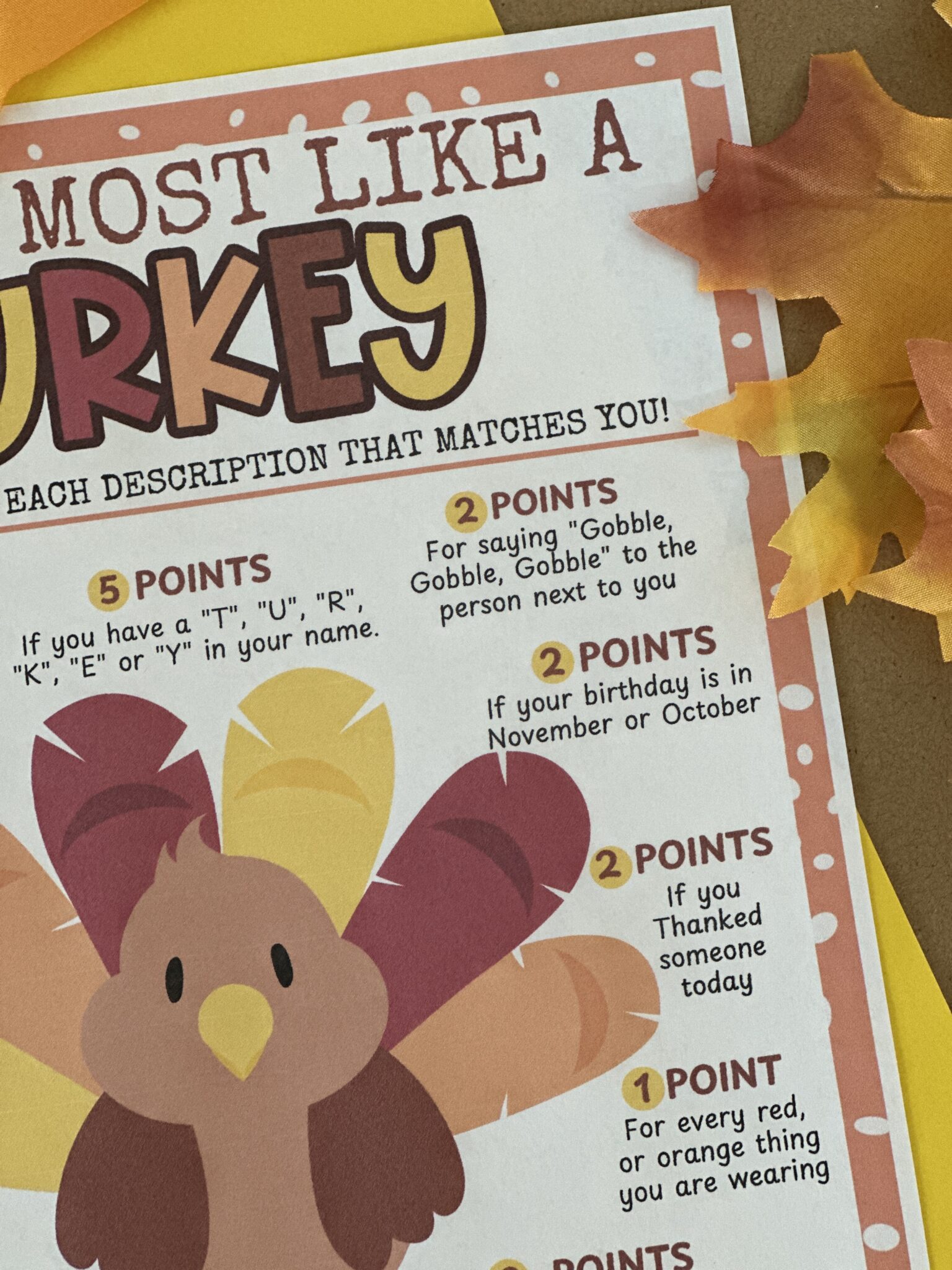 Who is Most Like A Turkey Game [Free Printable]