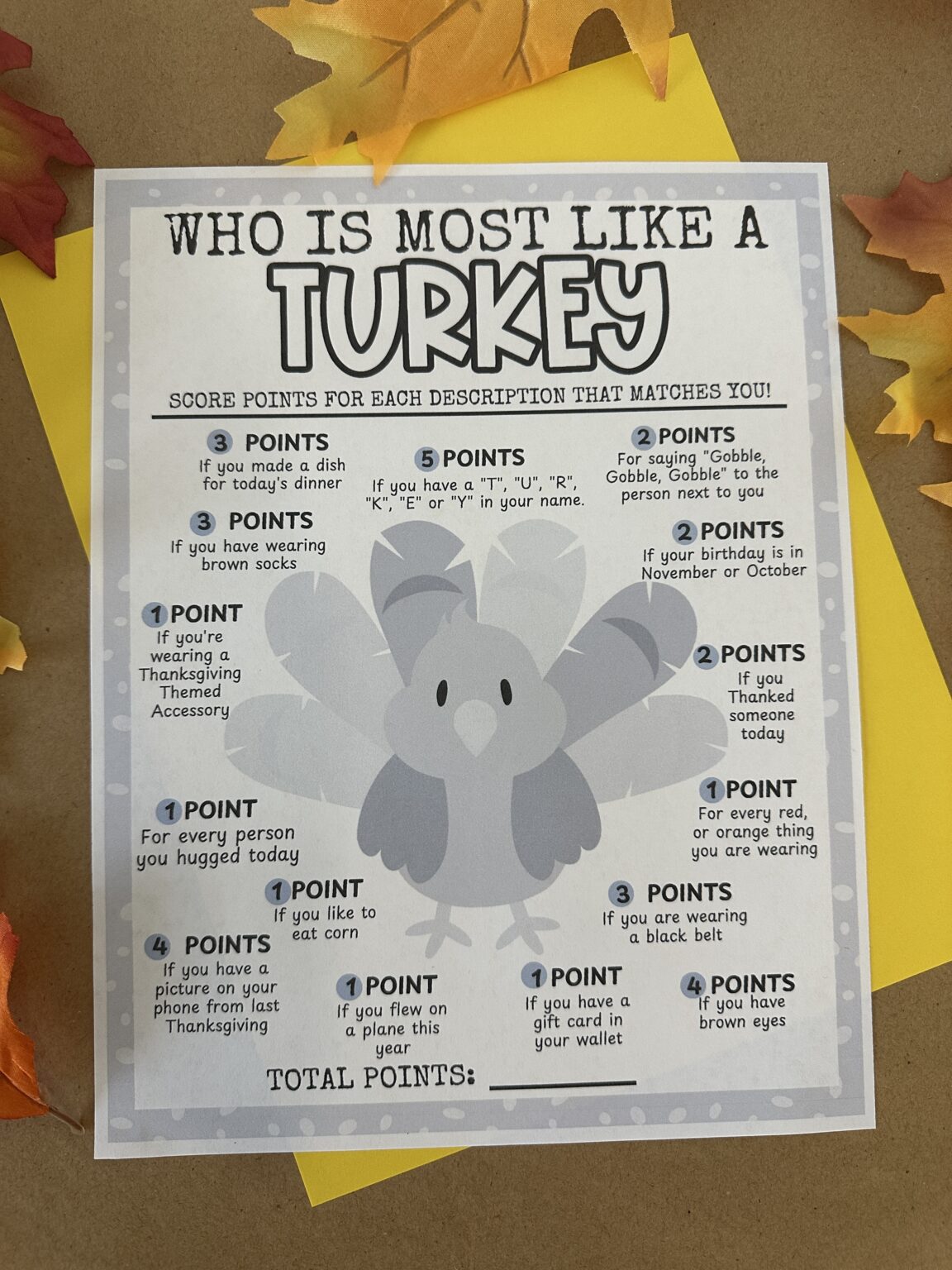 Who is Most Like A Turkey Game [Free Printable]