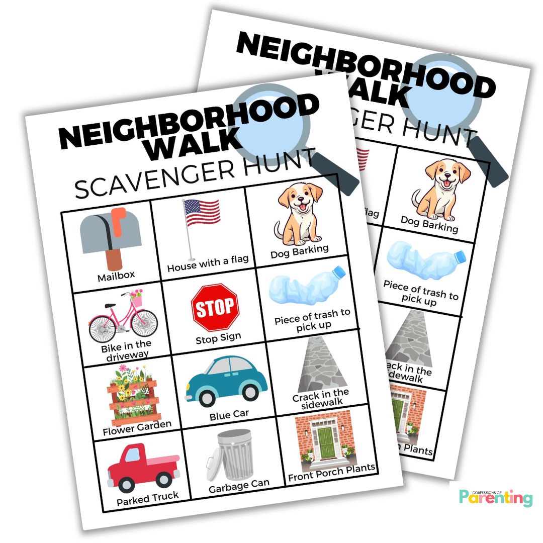 Free Neighborhood Scavenger Hunt Printable for Kids