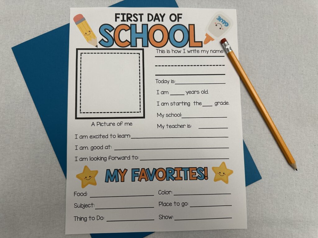 Free First Day of School Interview Printable