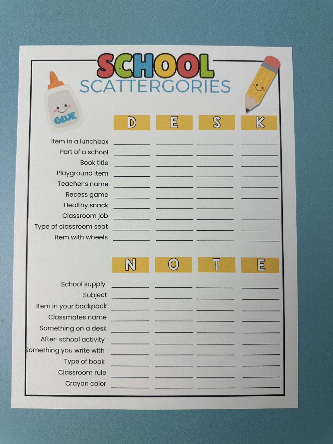 Free School Scattergories Printable Game – Two Fun Versions!