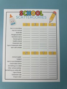 Free School Scattergories Printable Game – Two Fun Versions!