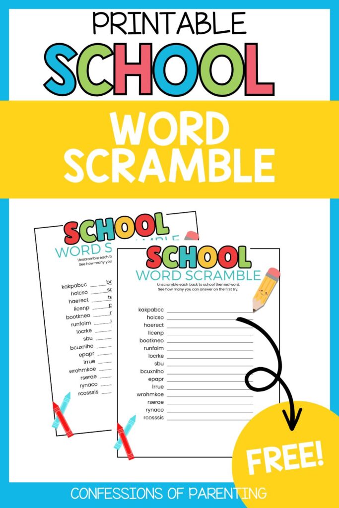 Free School Word Scramble Printable for Back to School Fun