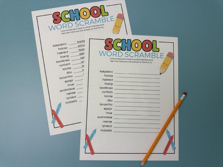Free School Word Scramble Printable for Back to School Fun