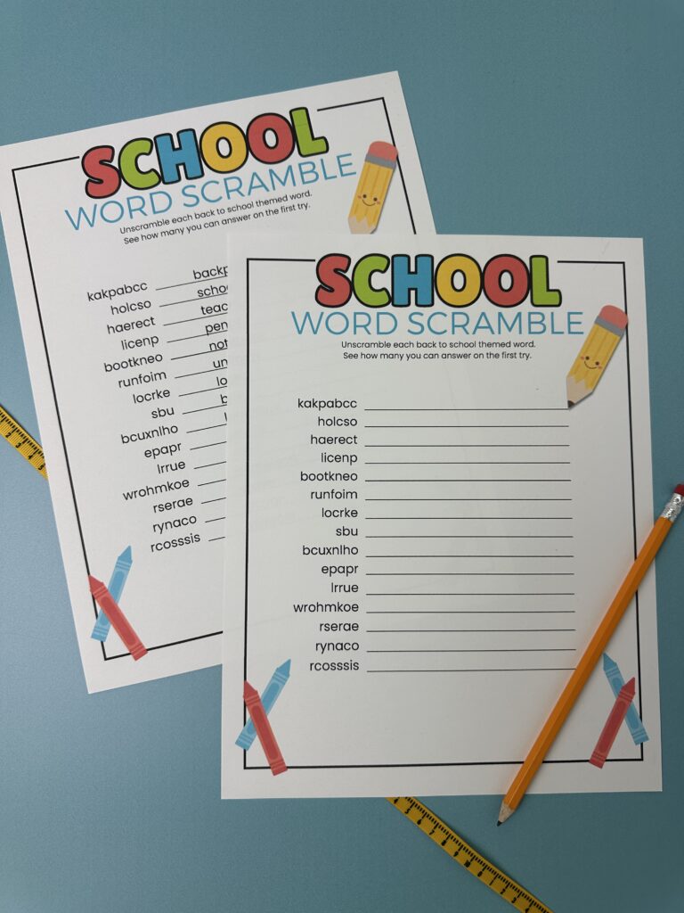 Free School Word Scramble Printable for Back to School Fun